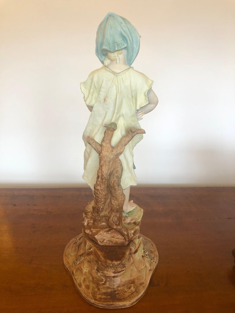 Charming Large Antique Hand Painted Parian Porcelain Figure of a Girl ...