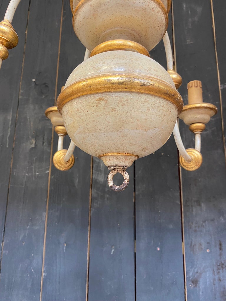 Charming Little Neo Romantic Chandelier in Patinated Wood circa 1960 ...