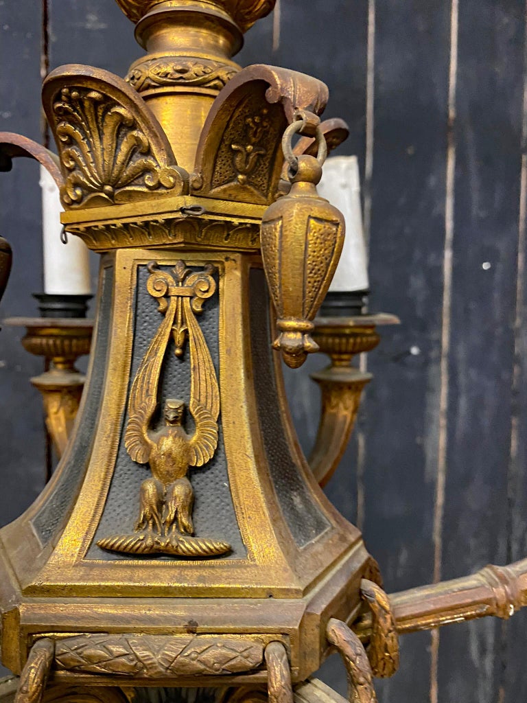 Charming Neo Romantic Bronze Chandelier with 2 Patinas For Sale at 1stDibs