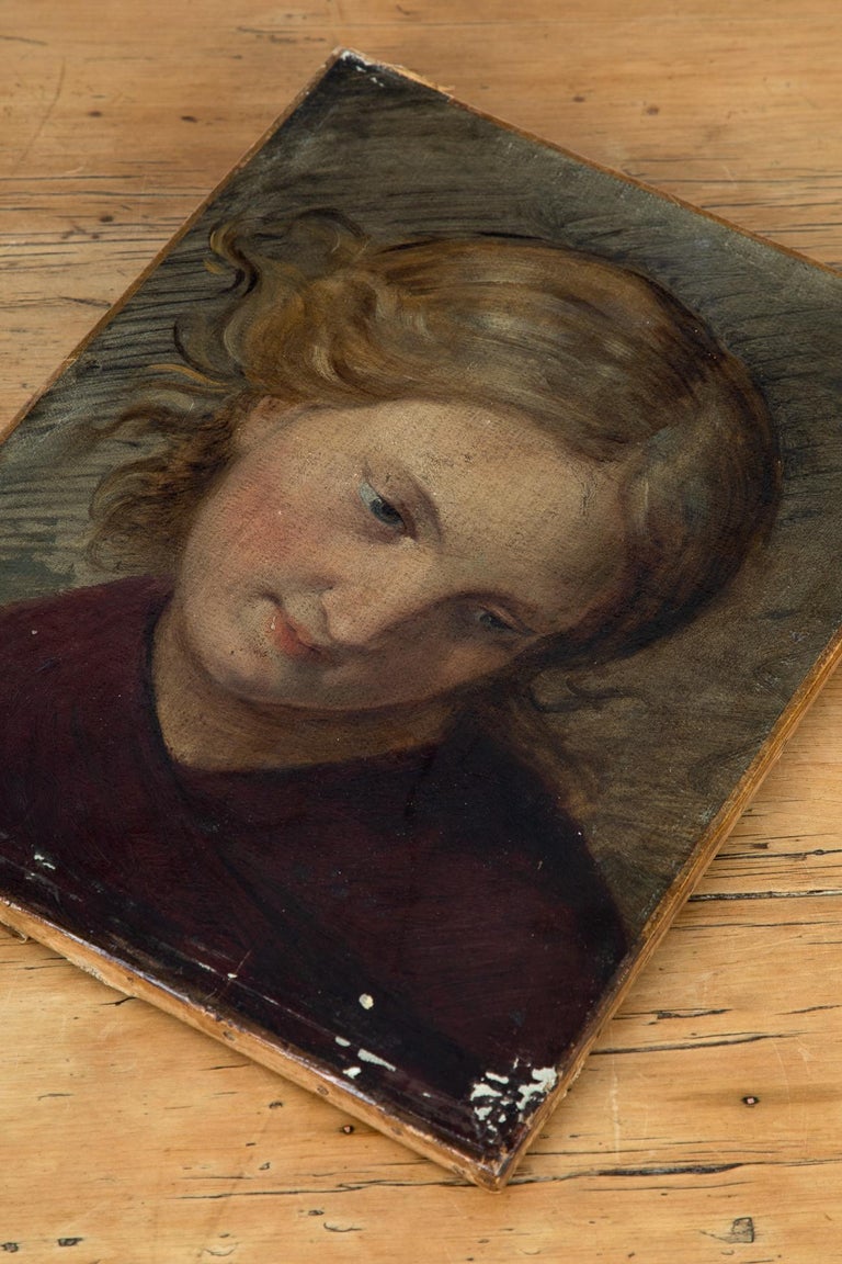 Charming Oil on Canvas Portrait of a Girl, 1829-1885 For Sale at 1stDibs