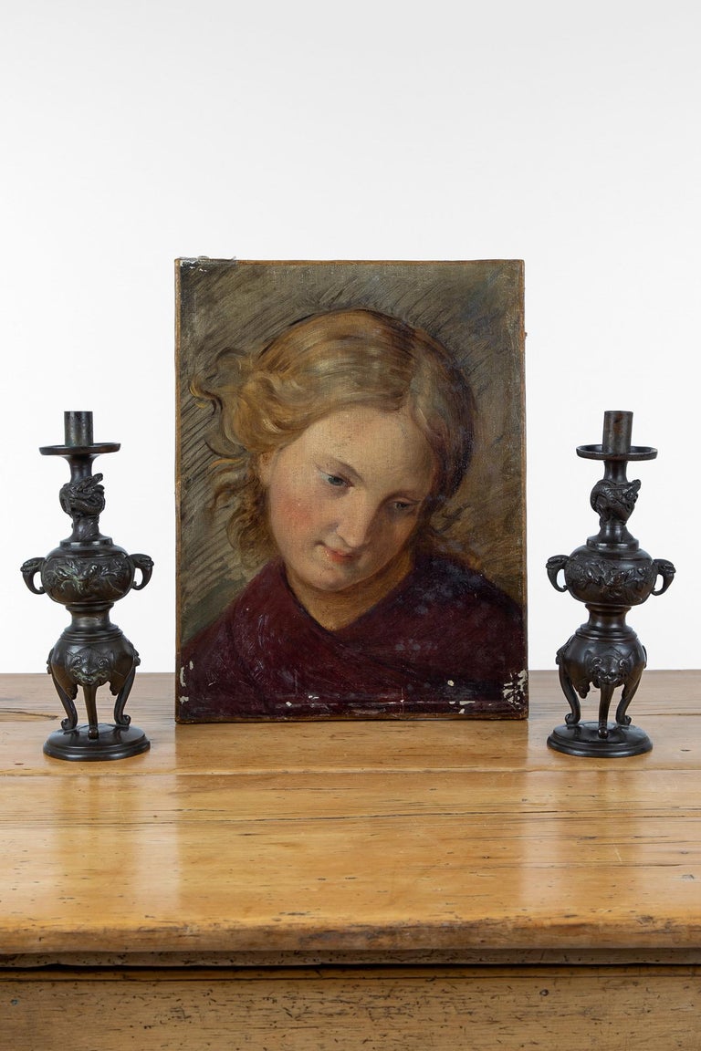 Charming Oil on Canvas Portrait of a Girl, 1829-1885 For Sale at 1stDibs