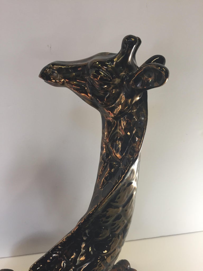 Charming Pair of Ceramic Metallic Giraffe Sculptures For Sale at 1stDibs