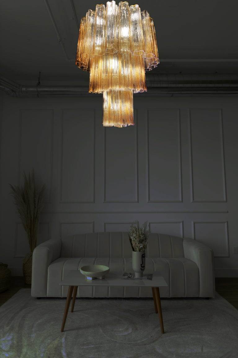 Charming Pair of Italian Amber Chandeliers by Valentina Planta, Murano ...