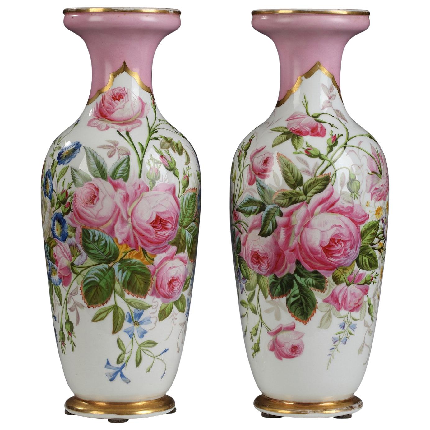 Elegant Pair of Flowery Valentine Porcelain Vases, France, Circa 1860 ...
