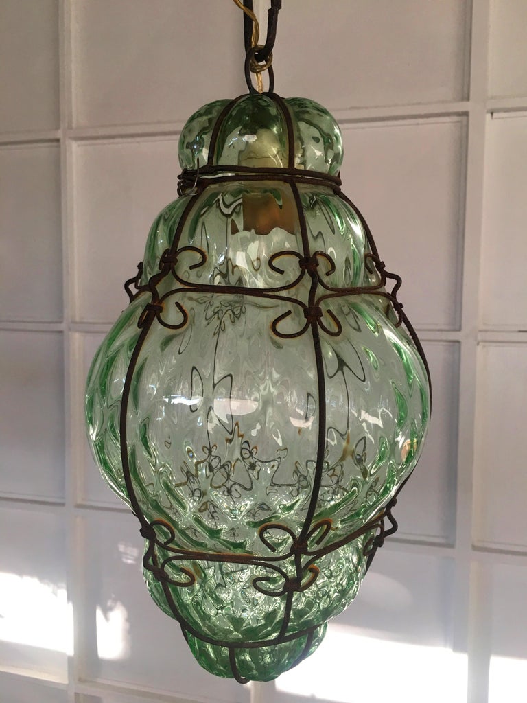 Charming Pair of Venetian Glass Lanterns. Murano, 1950 at 1stDibs