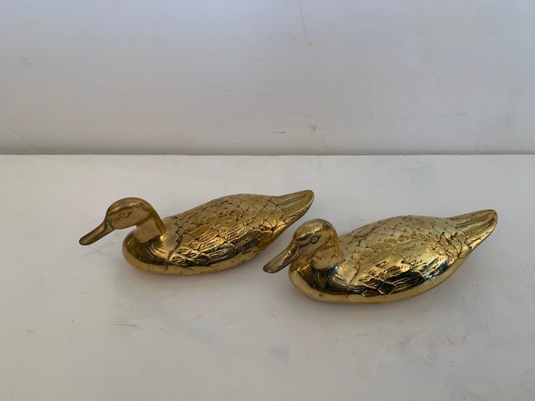 Charming Pair of Vintage Cast Brass Ducks For Sale at 1stDibs