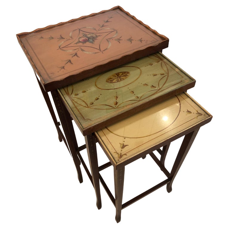 Charming Set of 3 Vintage hand painted Nesting Tables in Pastel Colors ...