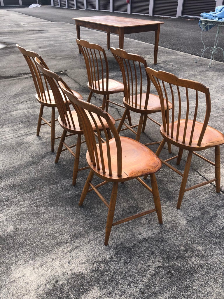 Charming Set of 6 Antique Pine Vermont Side Dining Chairs at 1stDibs