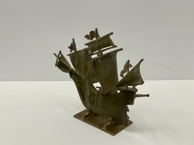 Charming Vintage Cast Brass Ship Doorstop For Sale at 1stDibs