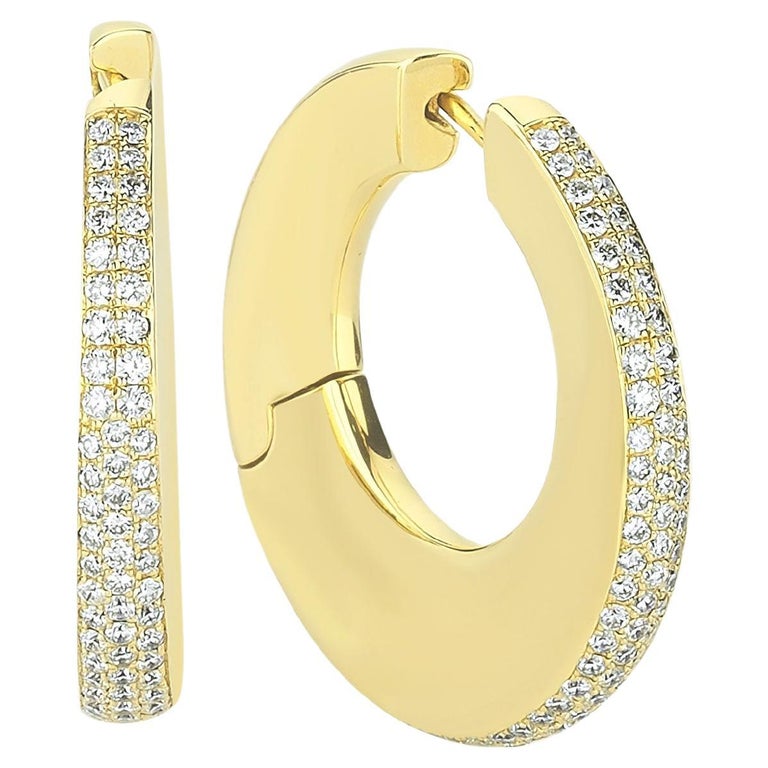 Charms Company 14k Yellow Gold Disc Hoops with 1.90 Ct Pave Diamonds ...