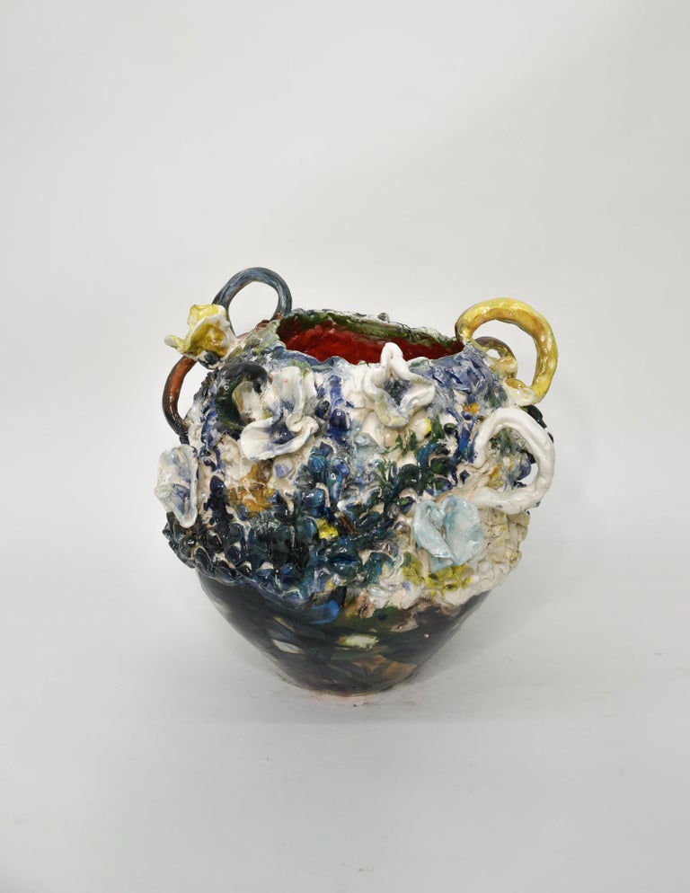 Charo Oquet - Blue and Yellow. Glazed ceramic abstract jar sculpture ...
