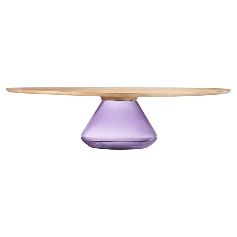 "Charoite Eclipse" Coffee Table Ft. Hand-Blown Glass and Natural Oak ...