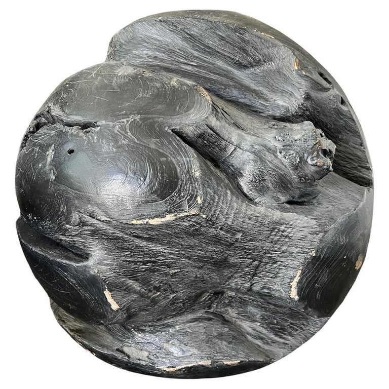 Charred Teak Wood Sculptural Organic Sphere, Balinese at 1stDibs