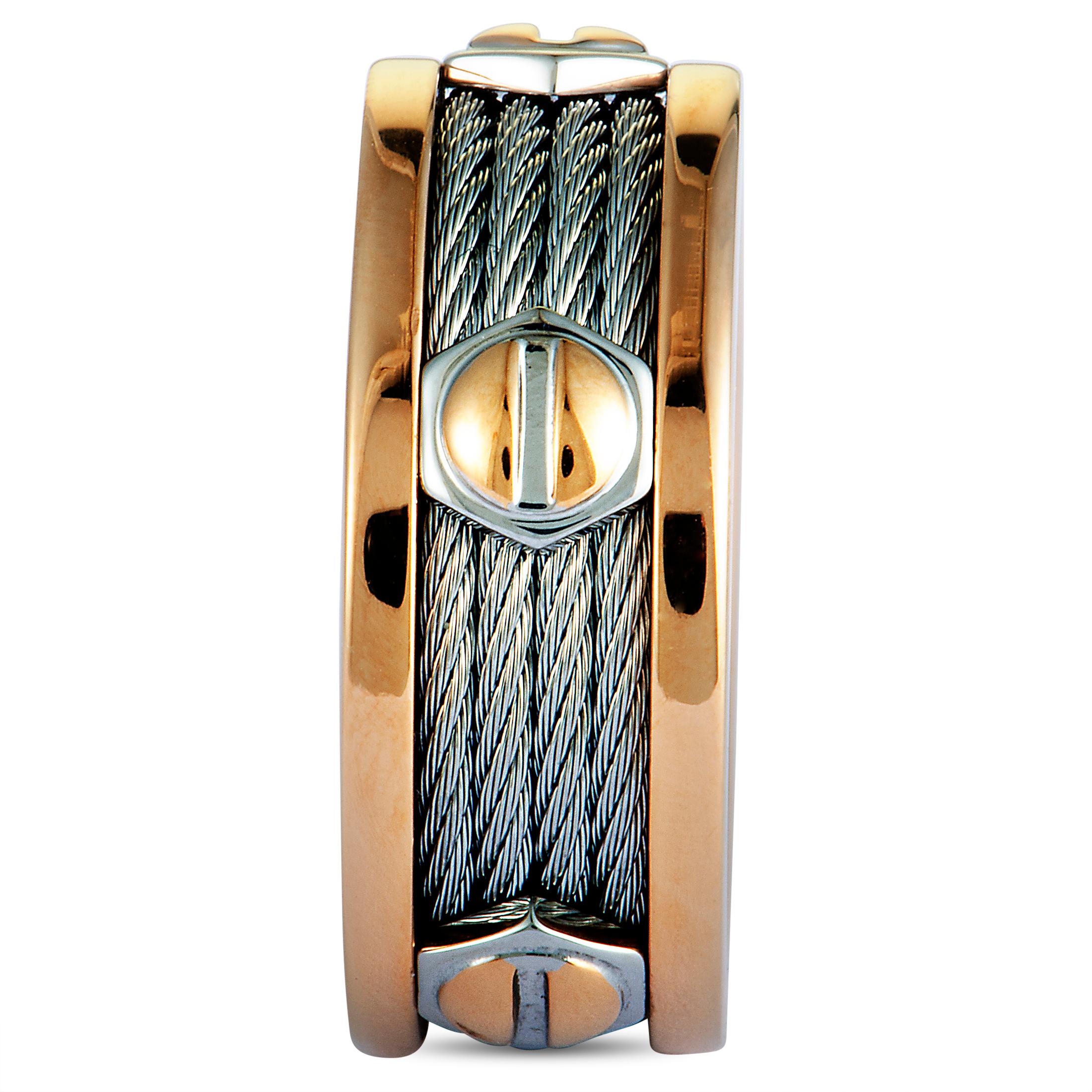 Charriol Forever Stainless Steel and Rose PVD Screws Cable Band Ring at ...