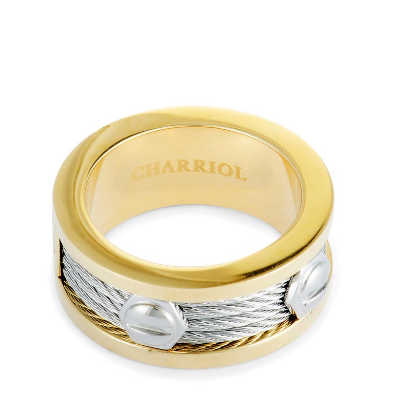 Charriol Forever Stainless Steel and Yellow PVD Screws Cable Band Ring ...