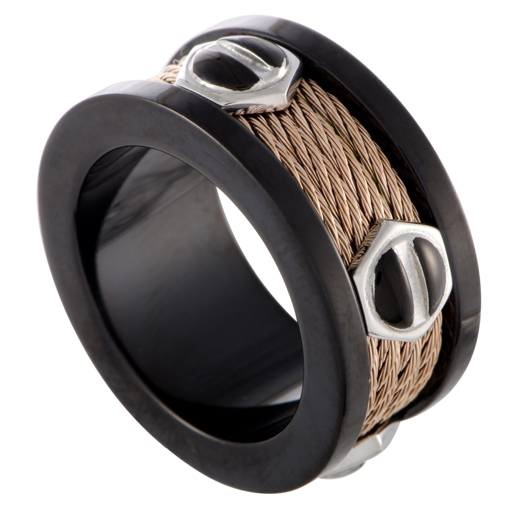 Charriol Forever Stainless Steel Black and Pink PVD Cable Band Ring at ...