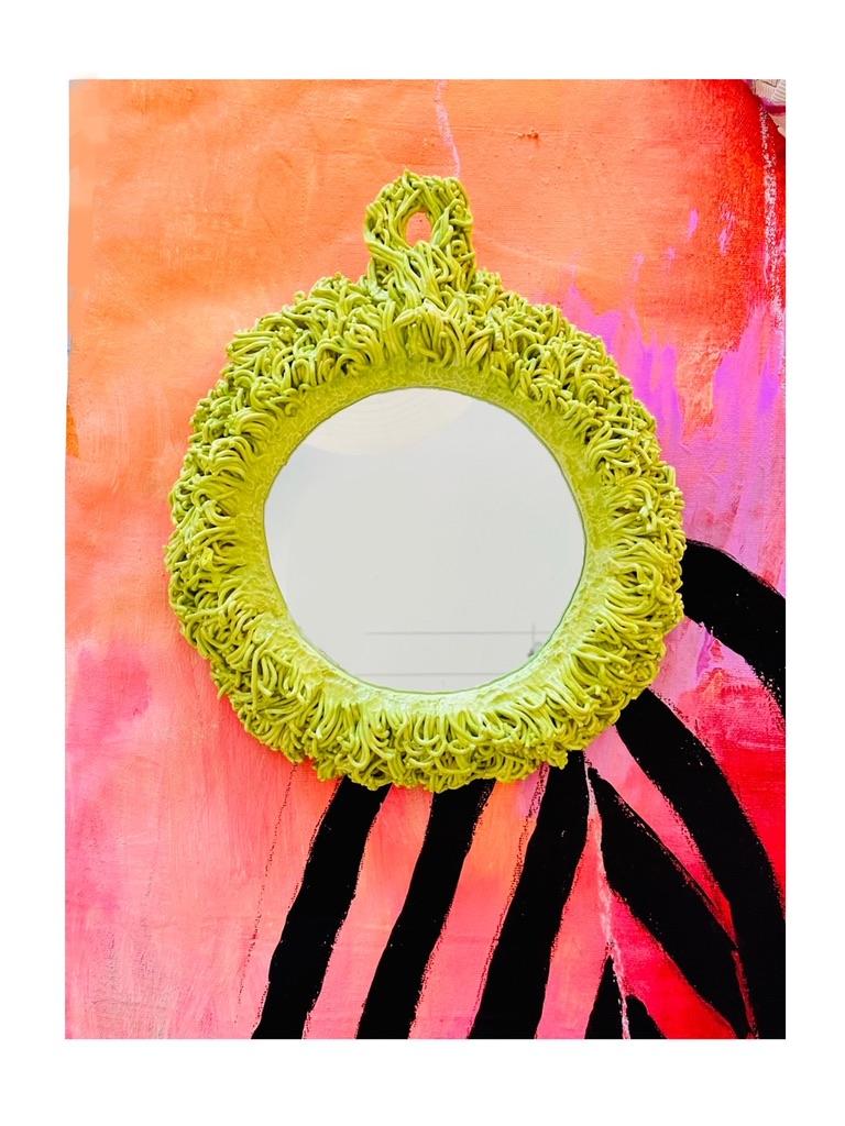 Chartreuse Ceramic Shag Mirror For Sale at 1stDibs