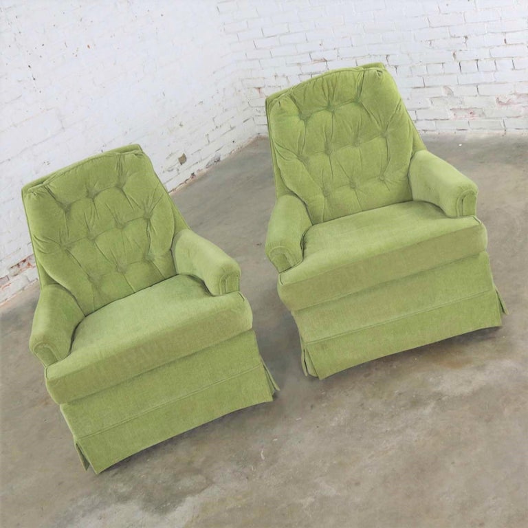 Chartreuse Green Velvet Swivel Rocking Lounge Chairs with Button Back ...