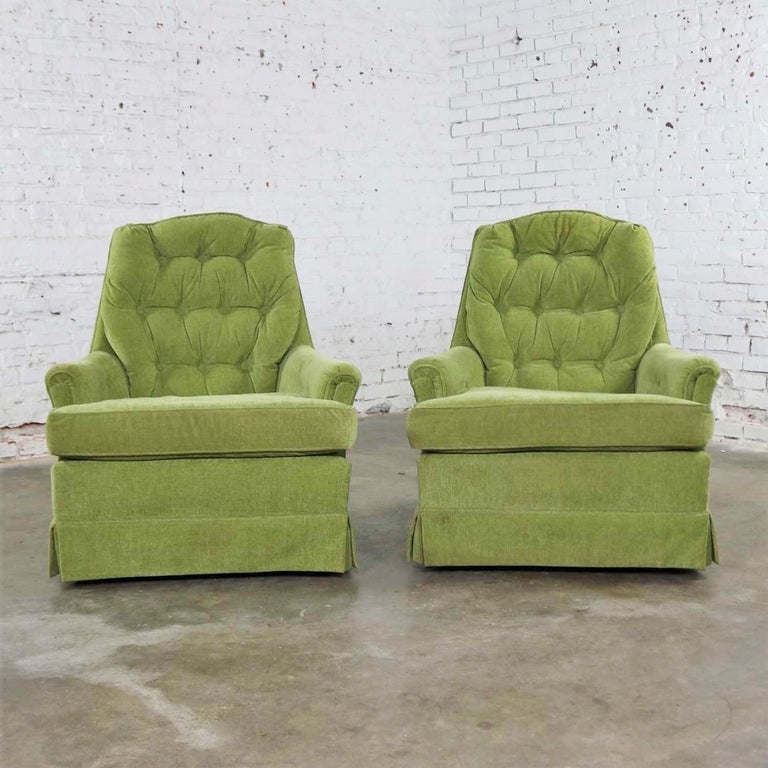 Chartreuse Green Velvet Swivel Rocking Lounge Chairs with Button Back ...