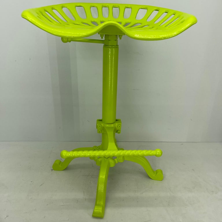 Vintage Industrial Metal Tractor Seat Stool, Powder Coated Chartreuse ...