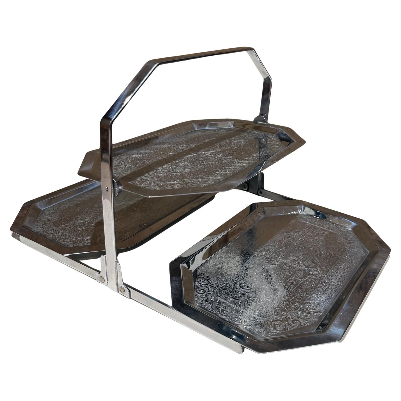 French Art Deco Mirror Tray with Glass Bowls Snacks Set, Black Lacquer ...