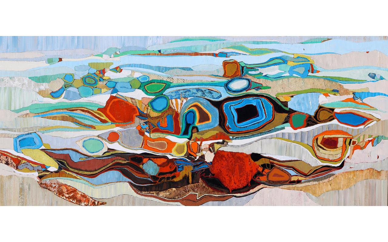 Chase Langford - "Emerald Bay 42" abstract oil painting, orange, blue ...