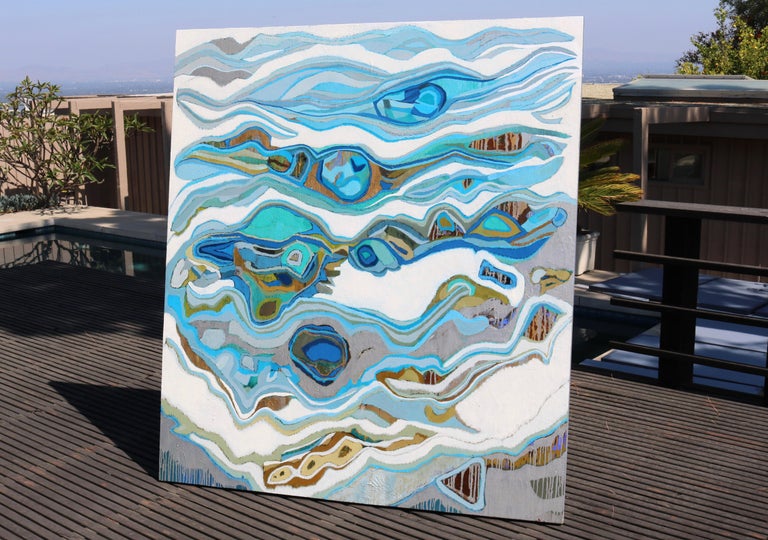 Chase Langford - "Liquid Morphic" Abstract oil painting in blues, white ...