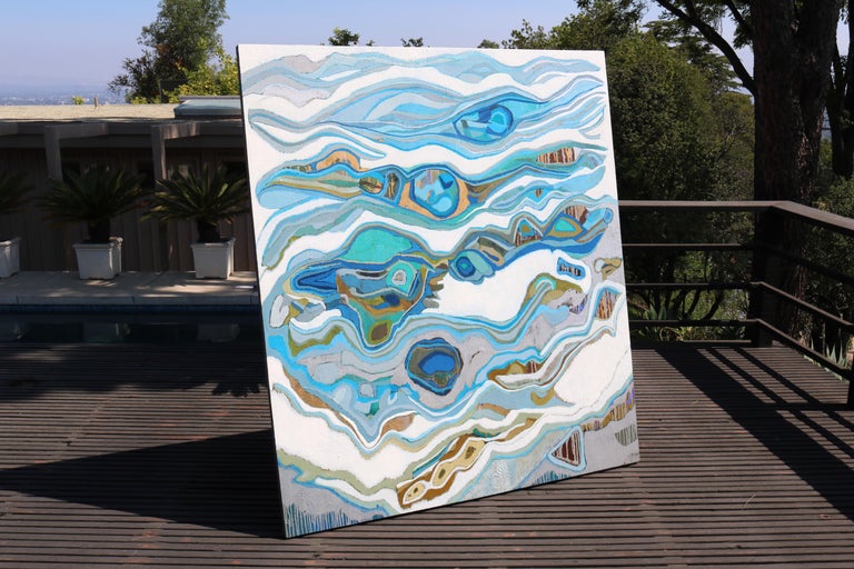 Chase Langford - "Liquid Morphic" Abstract oil painting in blues, white ...