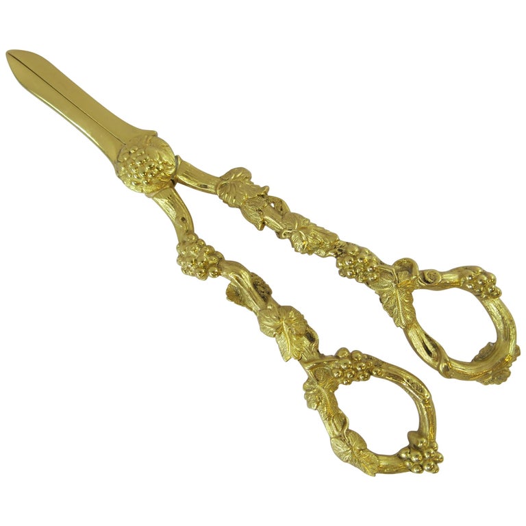 Chased Grape and Vine, Antique Victorian, Sterling Silver Gilt Grape Scissors at 1stDibs