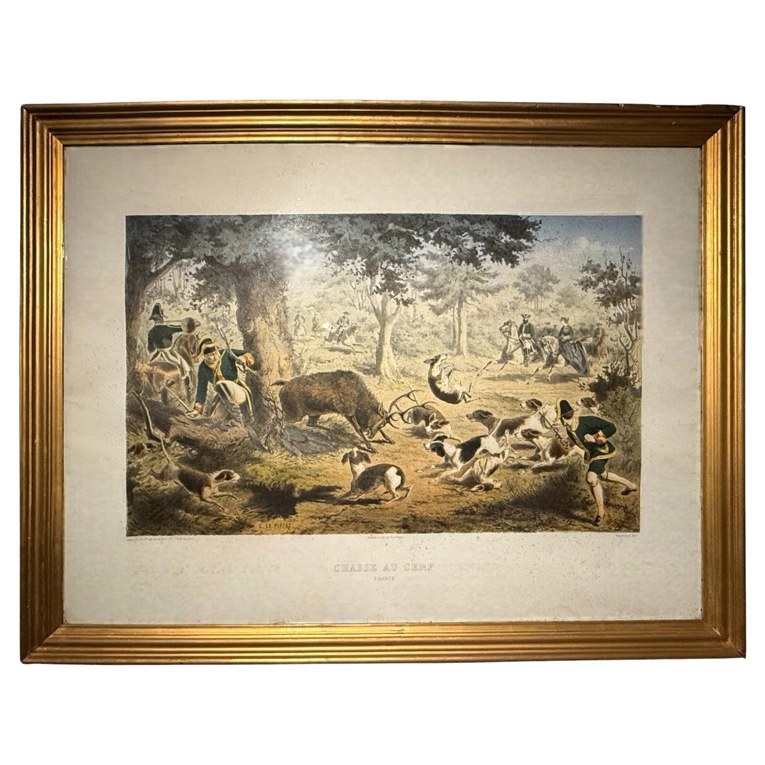 “Chasse au Cerf (France)” Color Lithograph by S. Le Pippre, 19th ...