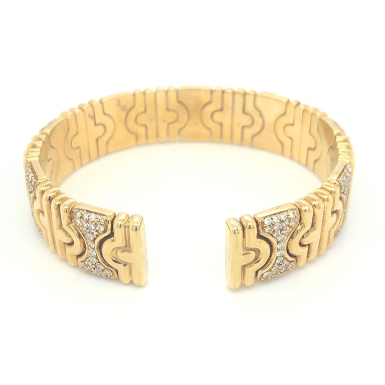 Chatila Yellow Gold Cuff Bracelet with Diamonds For Sale at 1stDibs