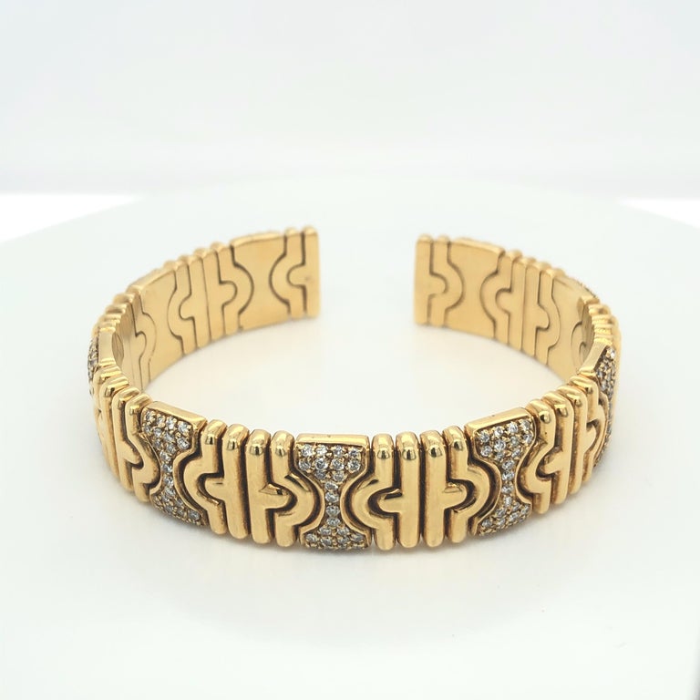Chatila Yellow Gold Cuff Bracelet with Diamonds For Sale at 1stDibs