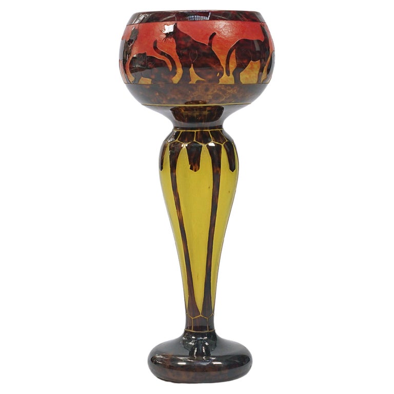 "Chats" Vase by Le Verre Français For Sale at 1stDibs