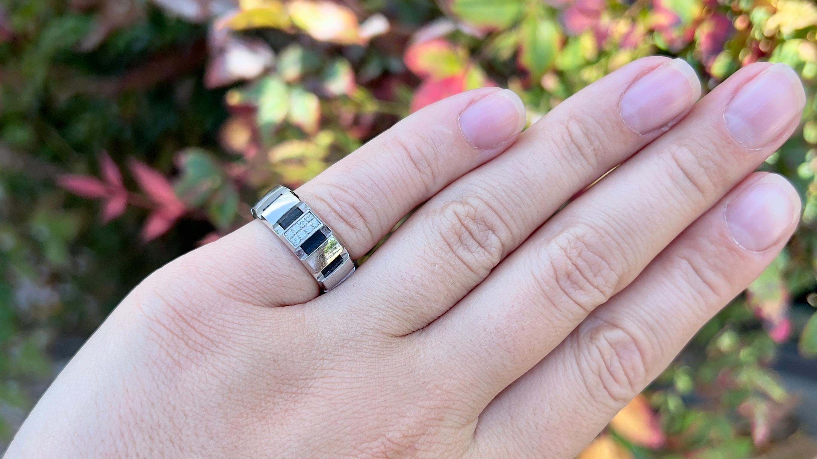 Chaumet 18K White Gold Diamonds Black Rubber Band Ring For Sale at ...