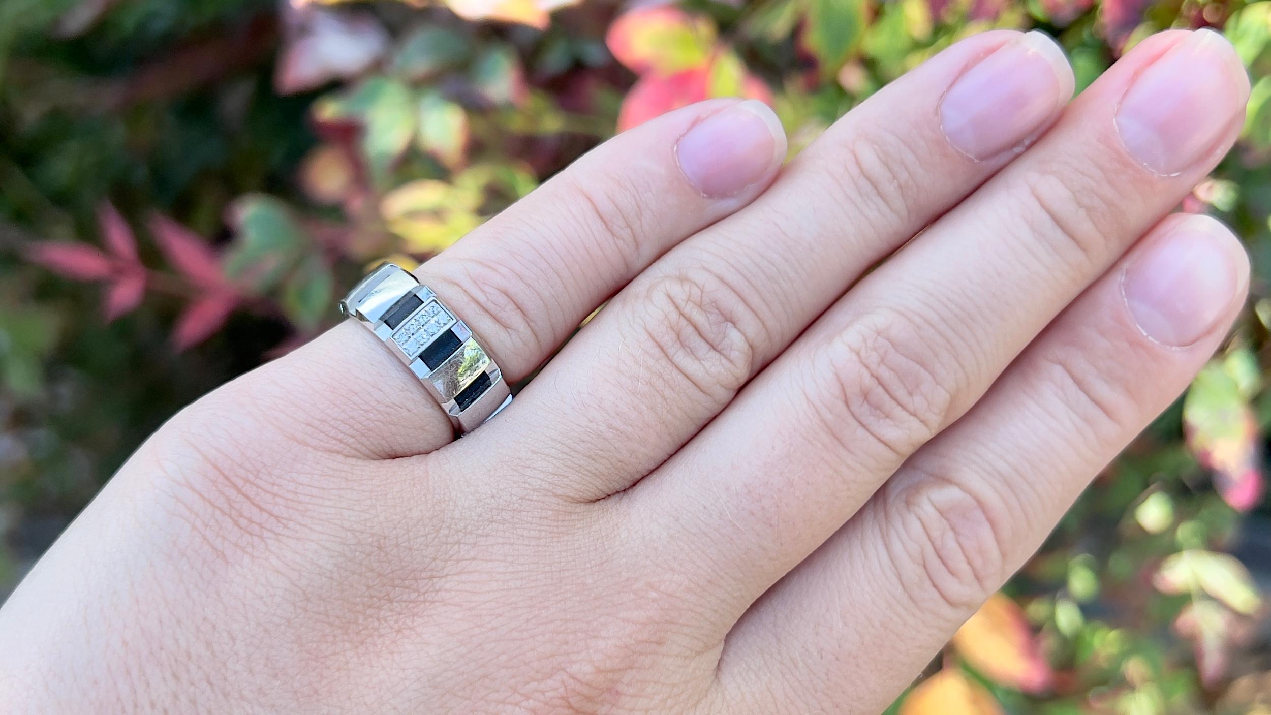 Chaumet 18K White Gold Diamonds Black Rubber Band Ring For Sale at ...