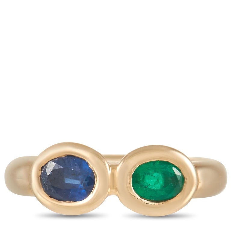 Chaumet 18K Yellow Gold Emerald and Sapphire Ring For Sale at 1stDibs