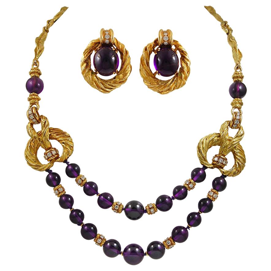 Bulgari Ruby Diamond Gold Necklace and Earring Suite For Sale at ...