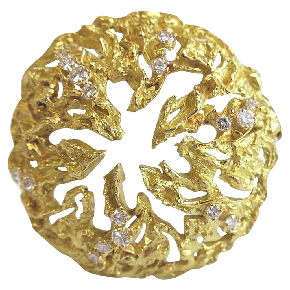 Chaumet Gold and Diamond Pendant/Brooch, French, 1970s For Sale at 1stDibs