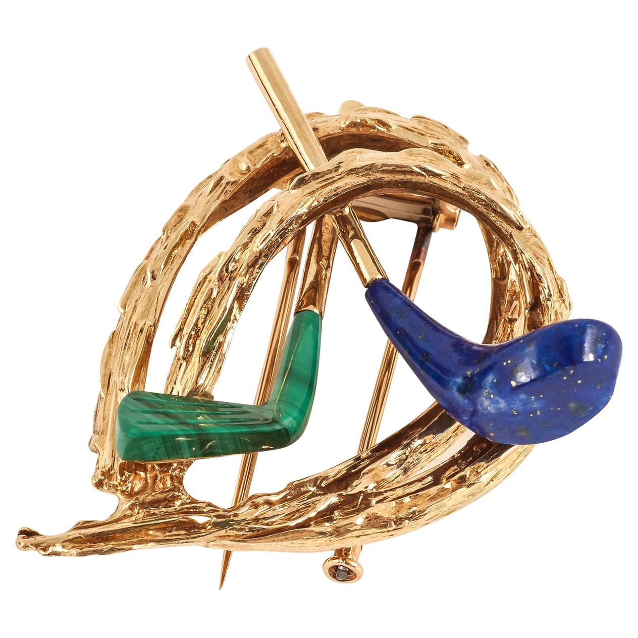 Chaumet of Paris Golfing Brooch 18kt Gold, Lapis Lazuli and Malachite ...