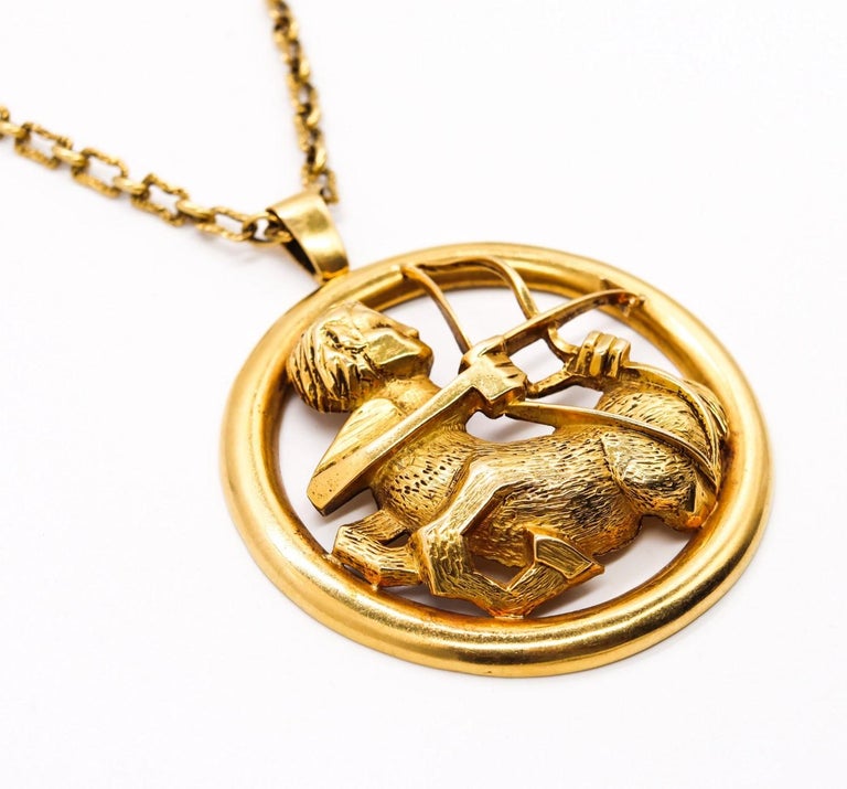 Chaumet Paris 1970 Massive Sagittarius Zodiacal Necklace Solid 18Kt Yellow Gold For Sale at 1stDibs