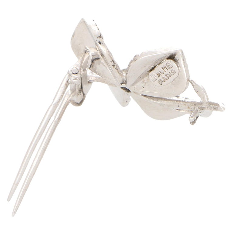 Chaumet Paris Diamond Flower Brooch Set in 18 Karat White Gold at 1stDibs