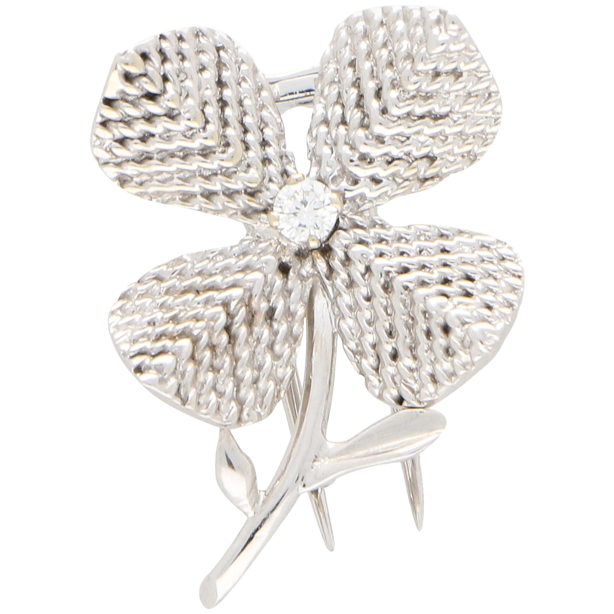 Chaumet Paris Diamond Flower Brooch Set in 18 Karat White Gold at 1stDibs