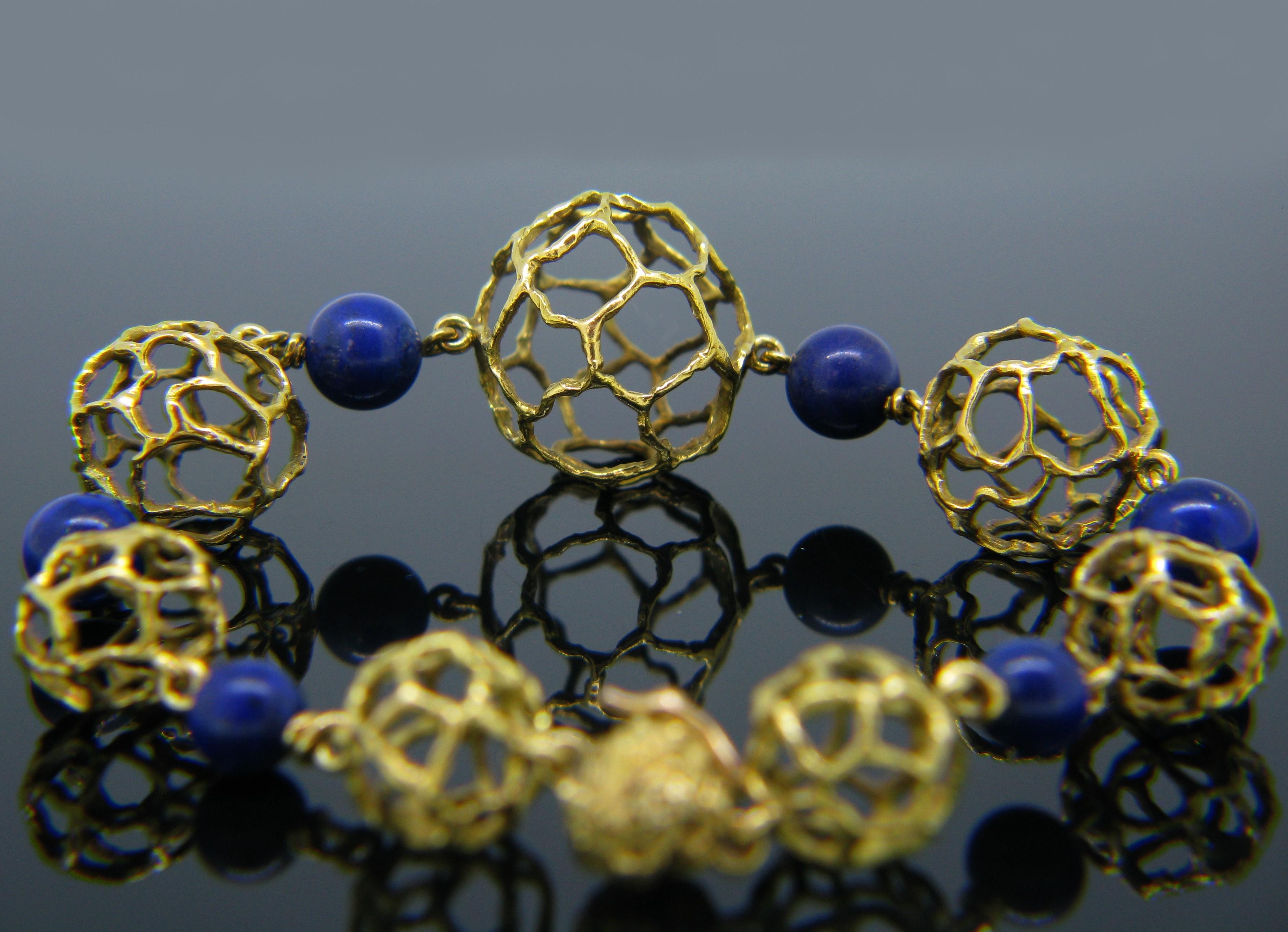 Chaumet Paris Lapis Lazuli Beads Textured Yellow Gold Bangle Bracelet ...