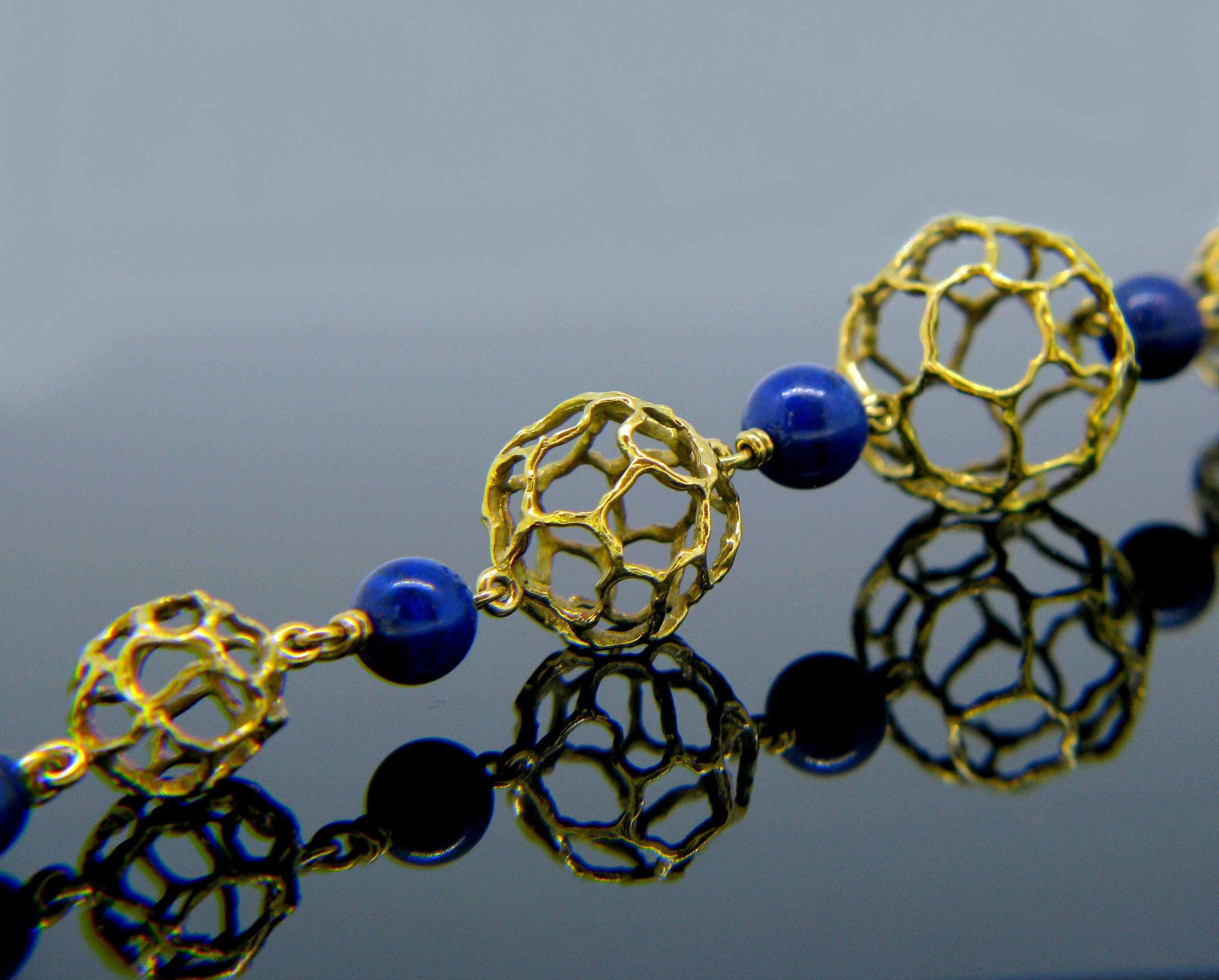 Chaumet Paris Lapis Lazuli Beads Textured Yellow Gold Bangle Bracelet ...