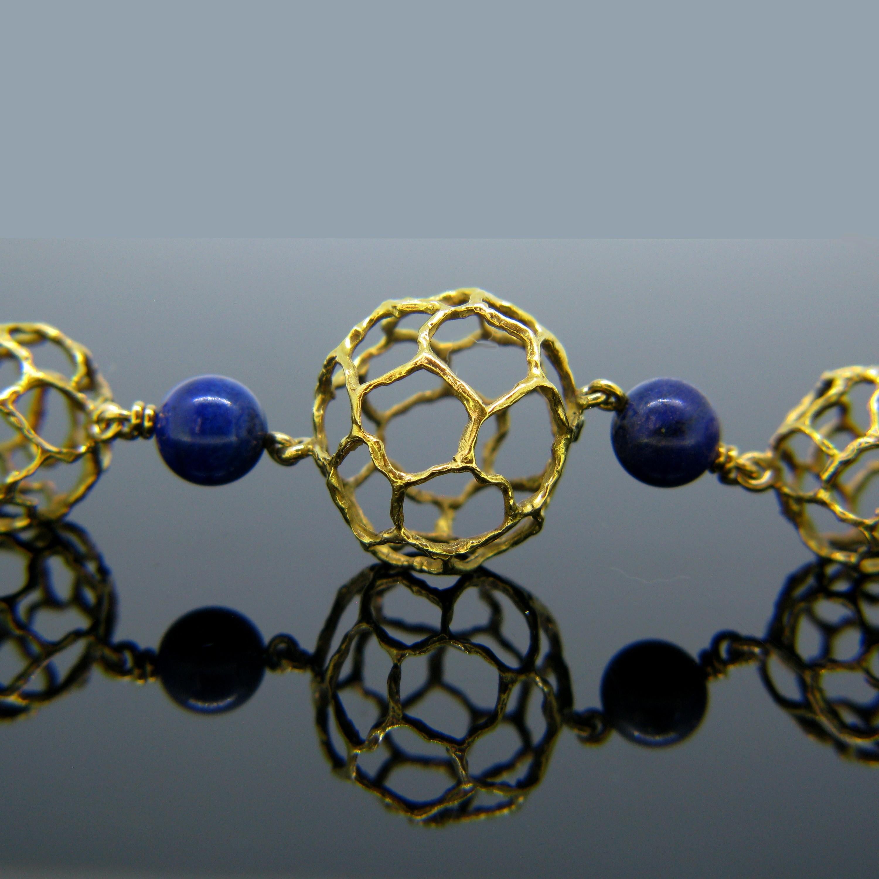 Chaumet Paris Lapis Lazuli Beads Textured Yellow Gold Bangle Bracelet ...