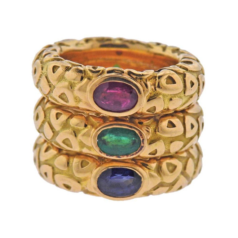 Chaumet Paris Ruby Emerald Sapphire Gold Stackable Band Ring For Sale ...
