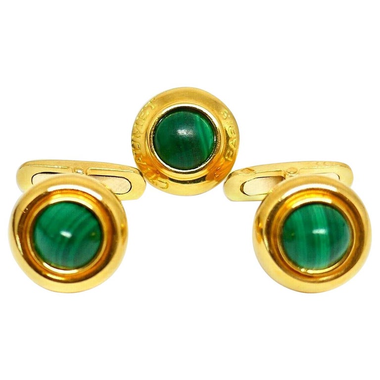 Chaumet Vintage Yellow Gold Malachite Cufflinks Tie Tack Set For Sale ...