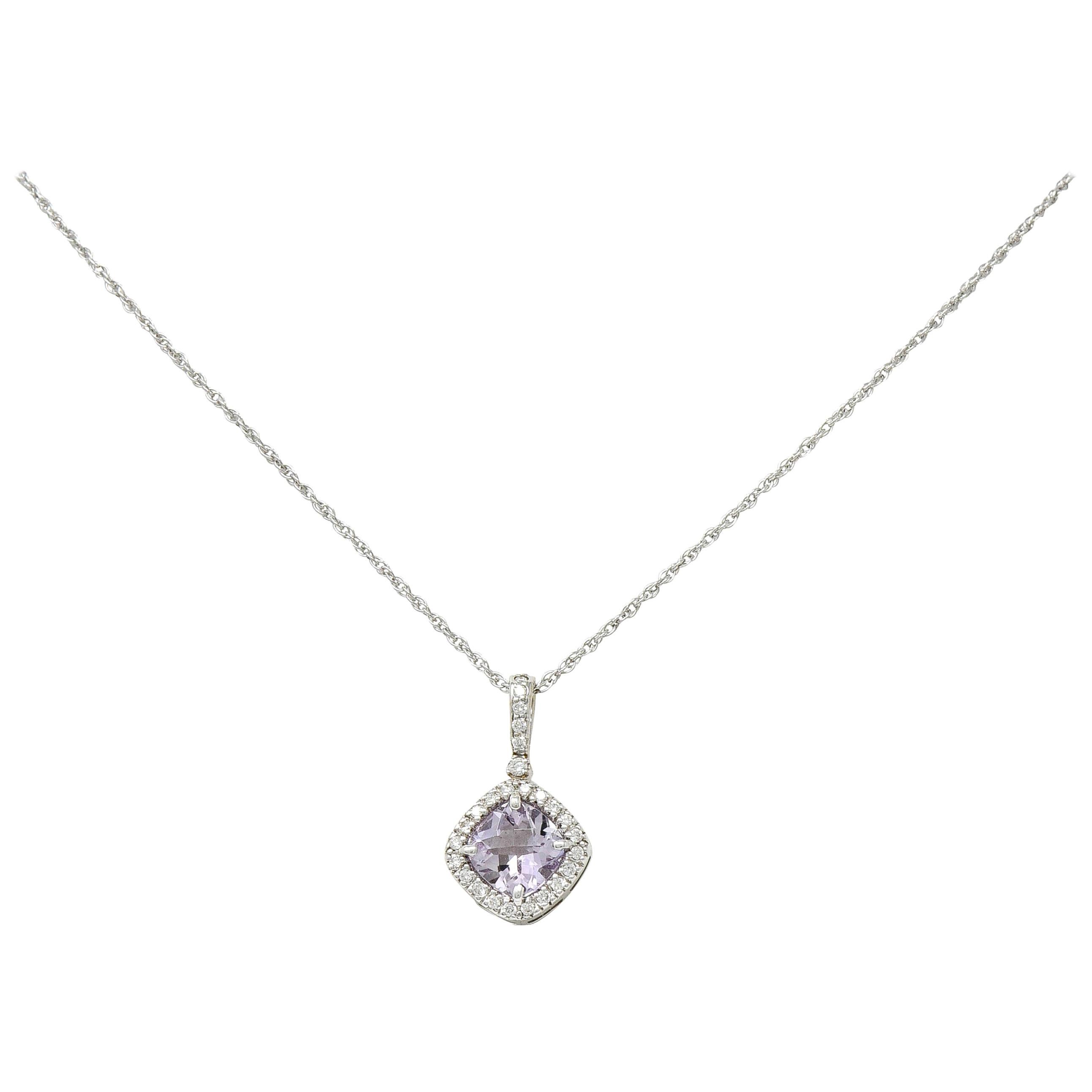 Amethyst Diamonds 18 Karat White Gold Pendant Necklace For Sale at 1stDibs