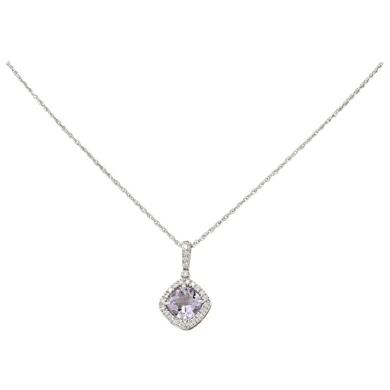 Checkerboard Cut Amethyst Diamond 18 Karat Gold Pendant Necklace For ...
