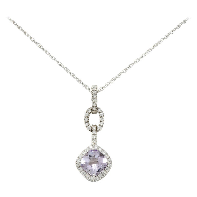 Checkerboard Cut Amethyst Diamond 18 Karat White Gold Enhancer Pendant ...